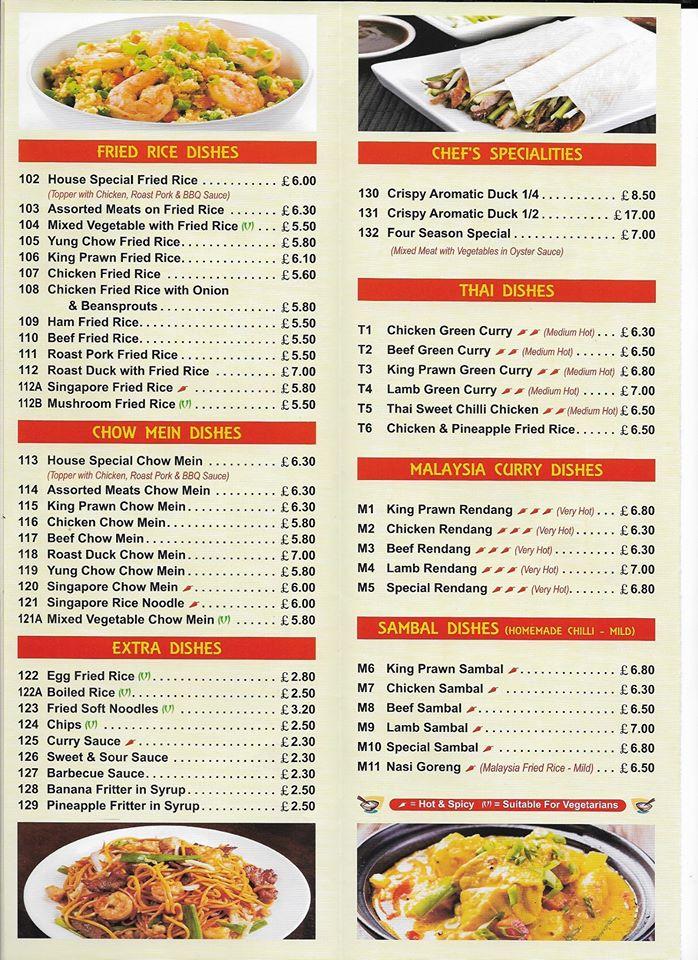 Menu at Sizzling China fast food, Plymouth