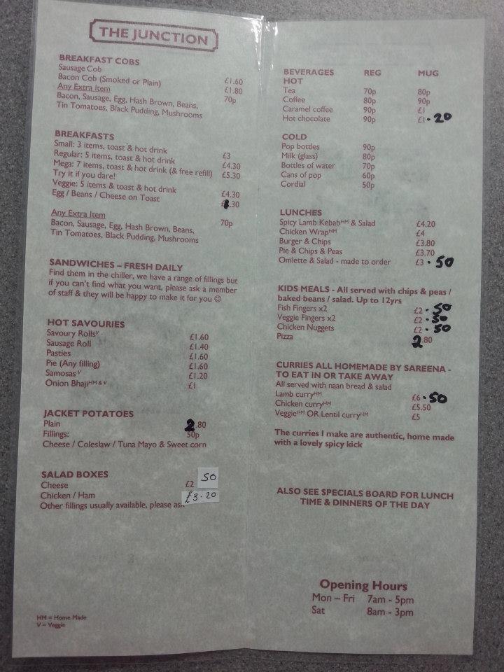 Menu at The Junction Cafe, Ilkeston