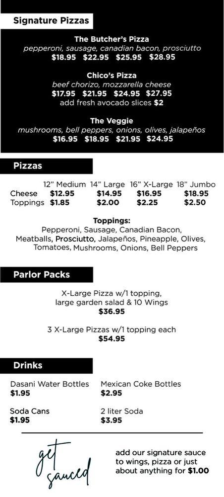 Menu at The Parlor Pizzeria, Rancho Cucamonga