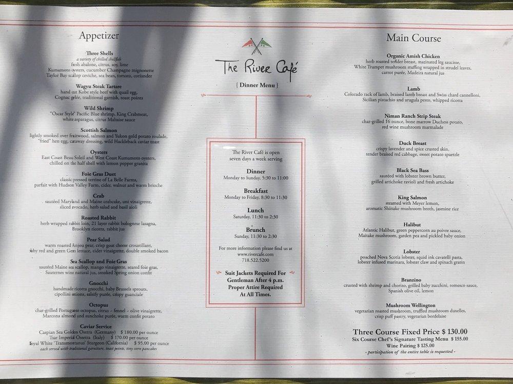Menu at The River Café pub & bar, New York City