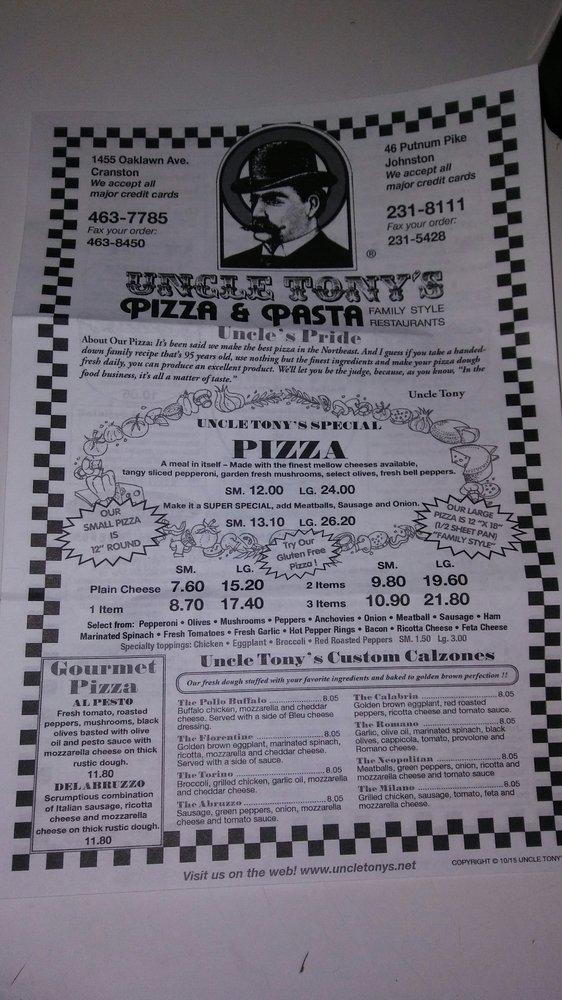 Menu at Uncle Tony's Pizza & Pasta pizzeria, Johnston