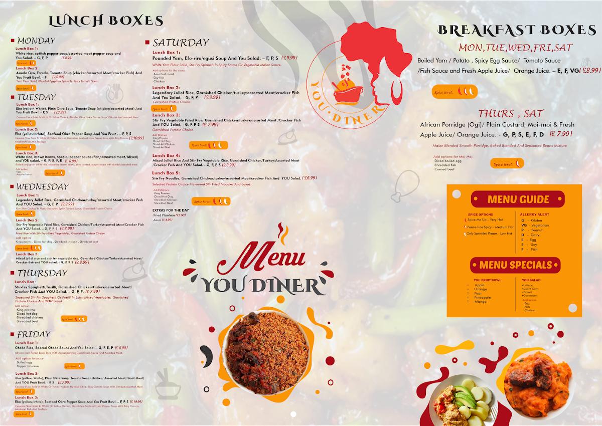 Menu at You Diner restaurant, Coventry