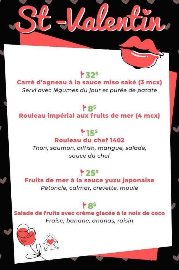 Menu au Zen Restaurant, L'Assomption, 372 Bd de l'Ange-Gardien