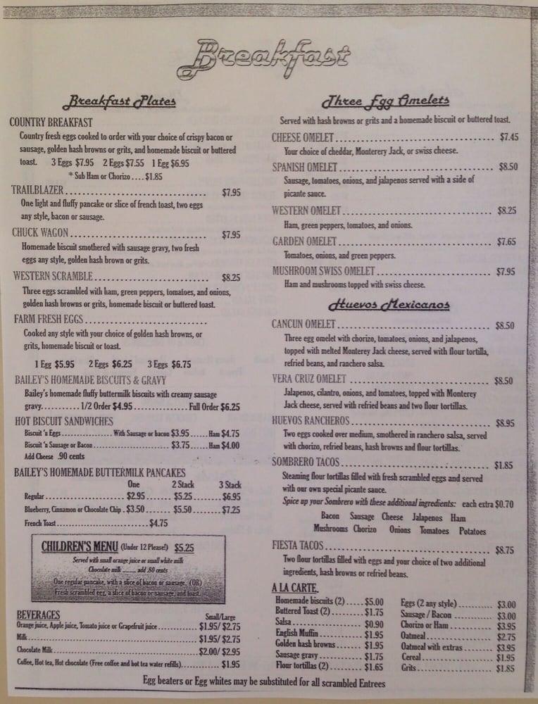 Menu at Bailey's Restaurant, Houston