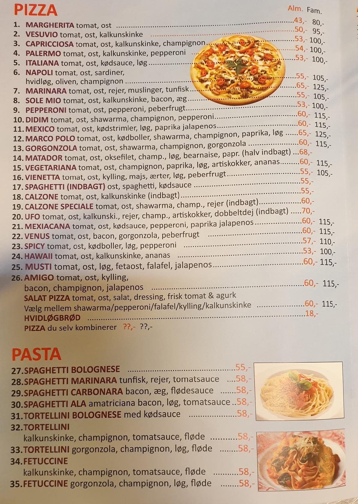 Menu at Didim Pizza pizzeria, Copenhagen