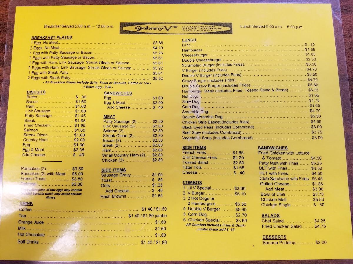 Menu at Johnny V's Restaurant, Macon, Columbus Rd # 1