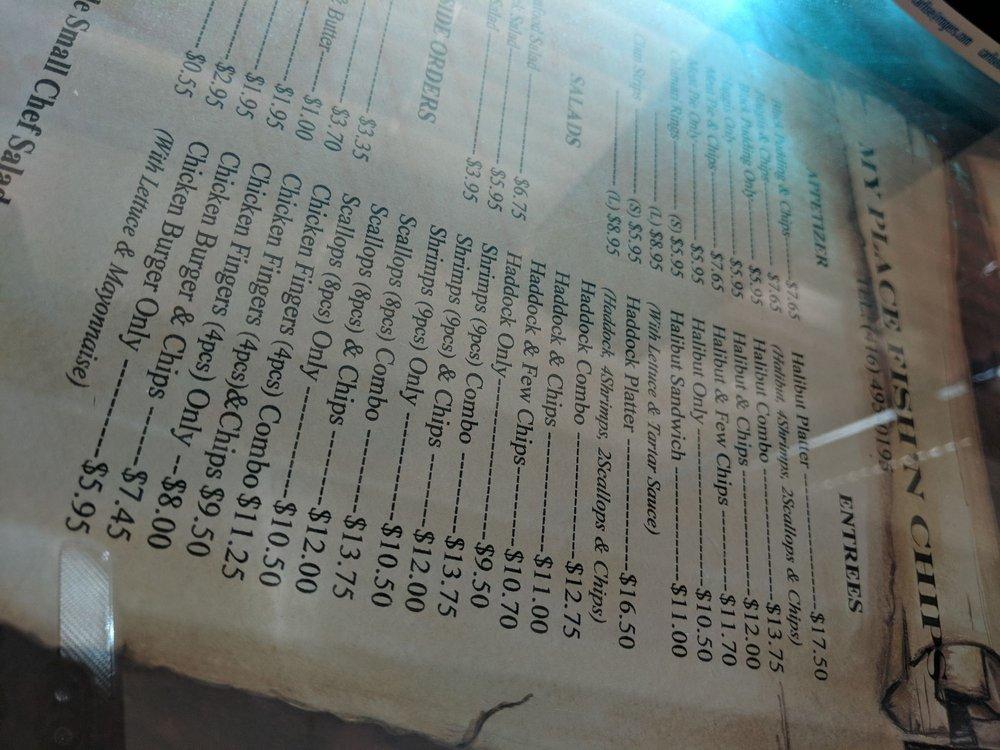 Menu at My Place Fish & Chips restaurant, Toronto