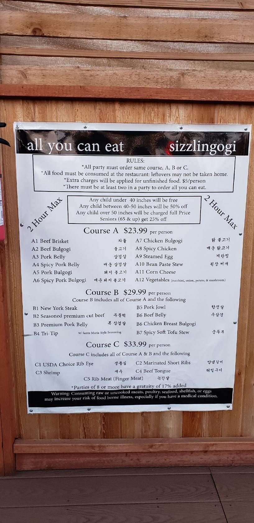Menu at SizzlinGogi pub & bar, Santa Maria
