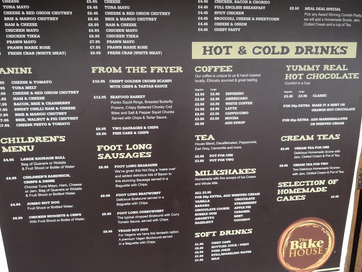 Menu at The Bake House Cafe & Takeaway, Lynmouth