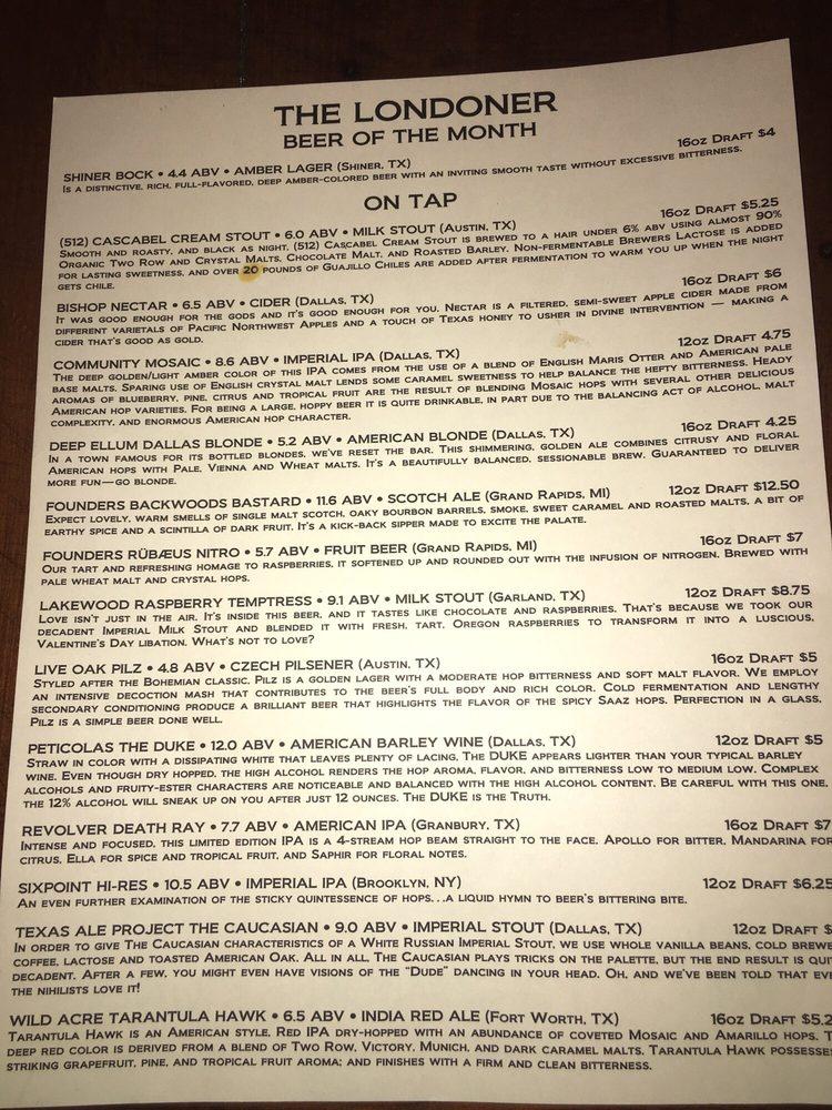 Menu at The Londoner Addison pub & bar, Addison, Midway Rd