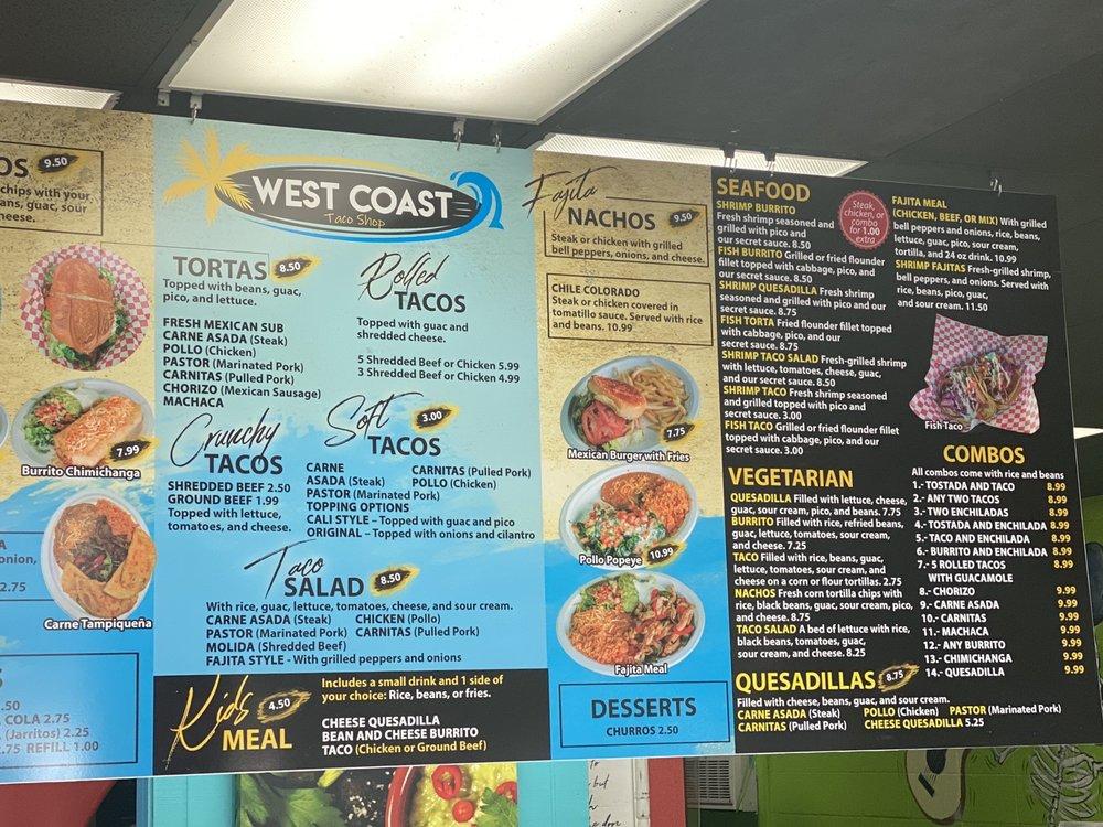 Menu at West Coast Taco Shop restaurant, Franklin