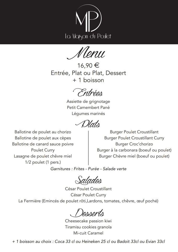 Menu au La Maison du Poulet restaurant, Conflans-Sainte-Honorine