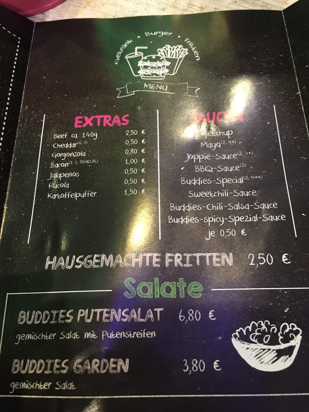 Menu at Beef Buddies restaurant, Bonn