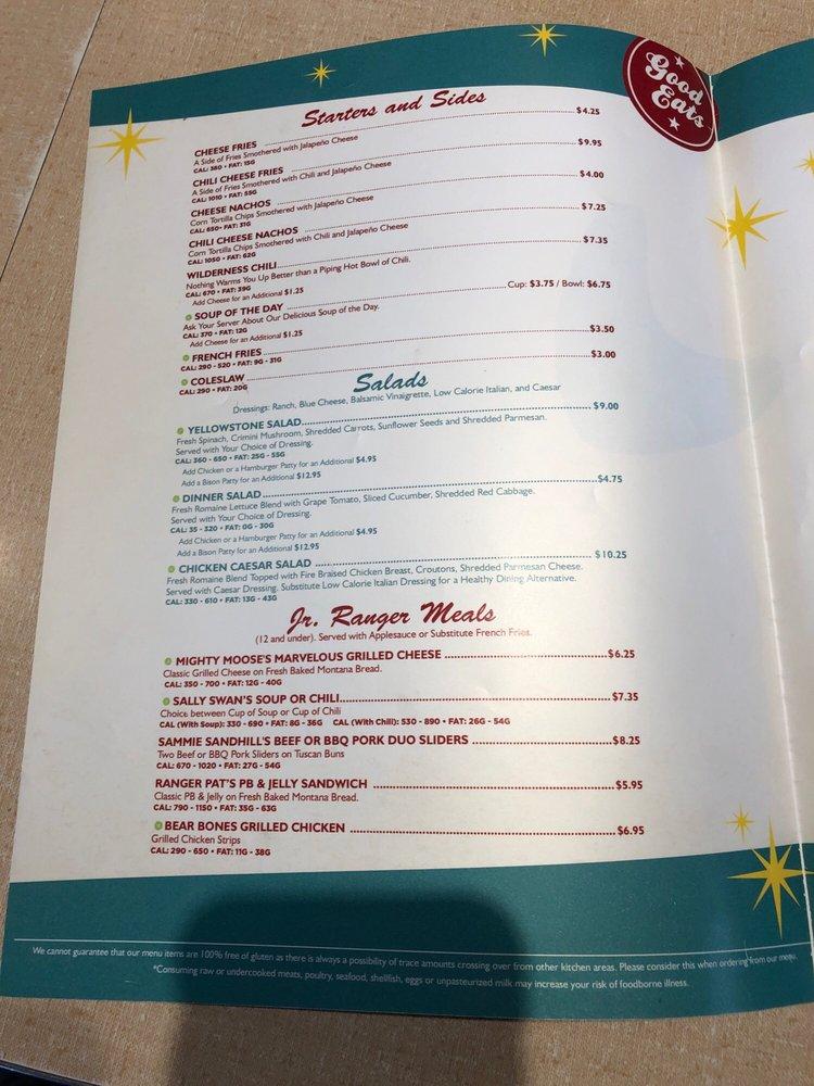 Menu at Canyon Fountain and Grill restaurant, USA