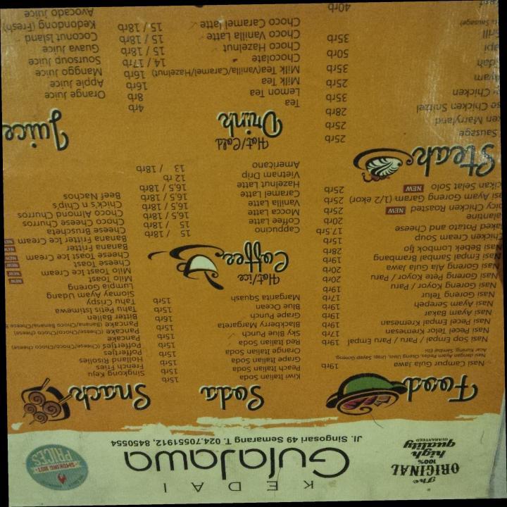 Menu at Kedai Gula Jawa restaurant, Semarang