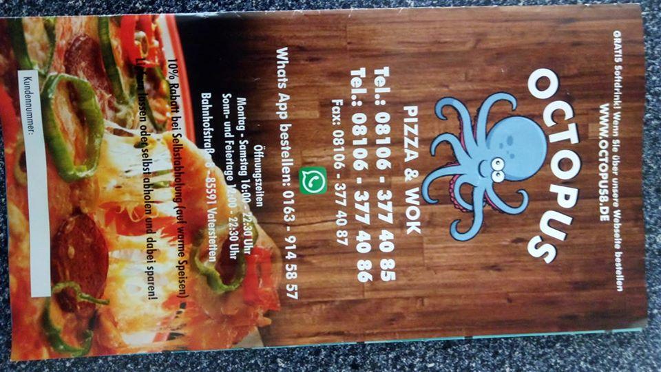 Menu at Octopus restaurant, Munich