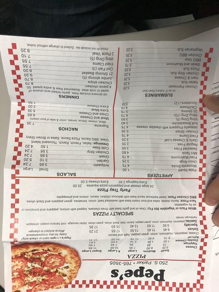 Menu at Pepe's Pizza pizzeria, Marine City