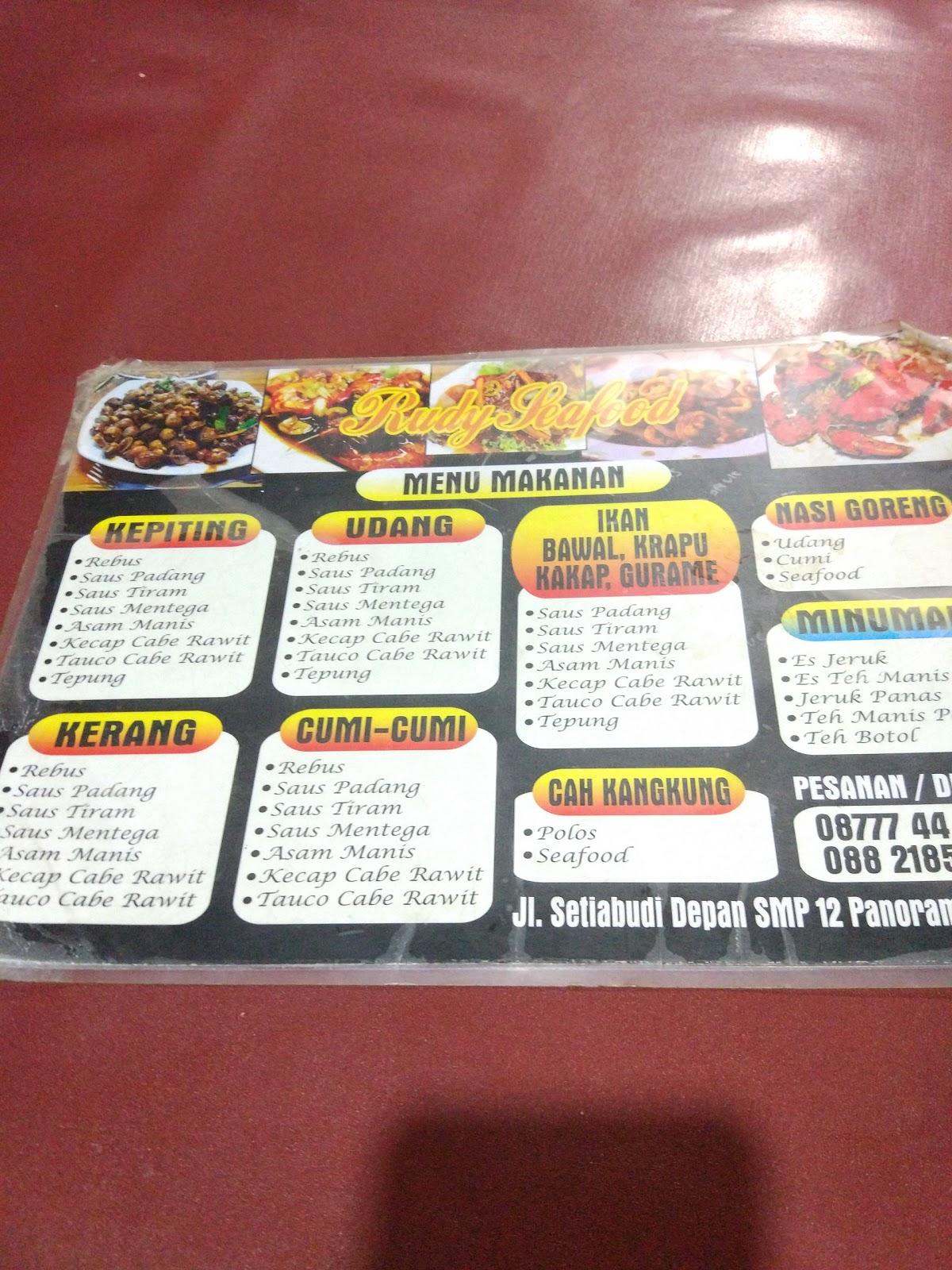 Menu at Rudy Seafood restaurant, Bandung, Jl. Pasir Kaliki