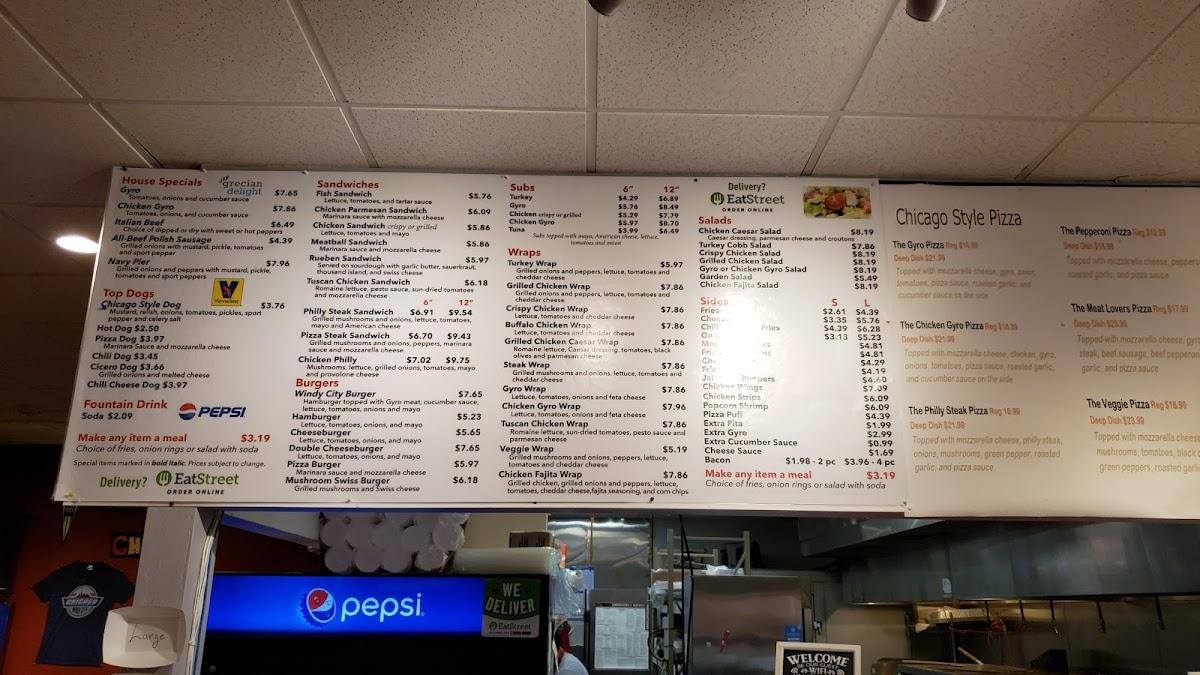 Menu at Taste of the Windy City pizzeria, Little Chute