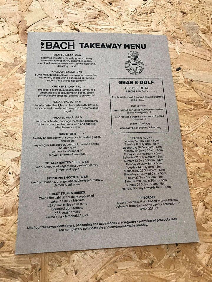 Menu at The Bach cafe, Dundee