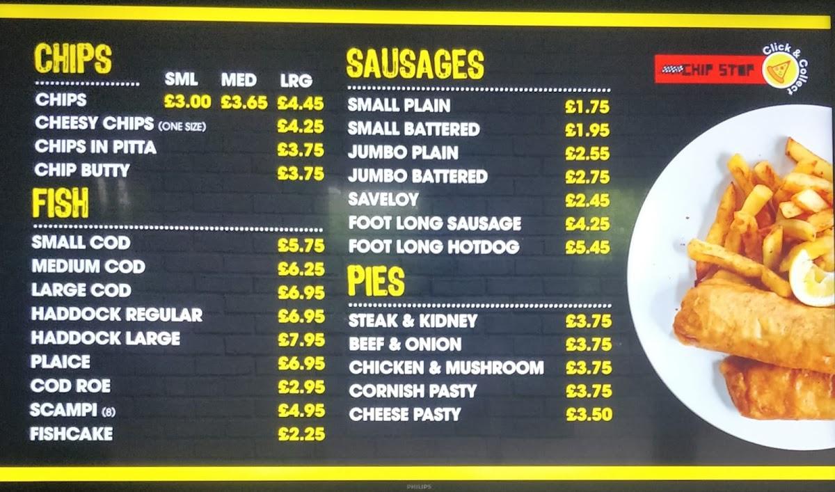 Menu at Chip Stop fast food, Eastleigh, 7 Falkland Rd