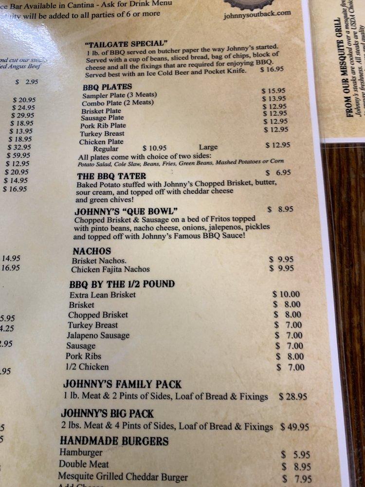 Menu at Johnny's Steaks & Bar-Be-Que, Salado