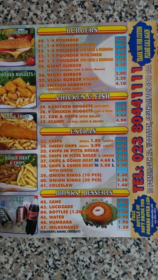Menu at Kebab Centre restaurant, Southampton