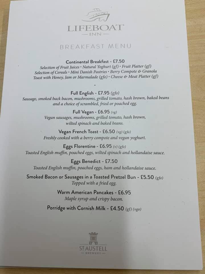 Menu at Lifeboat Inn, St Ives pub & bar, Saint Ives