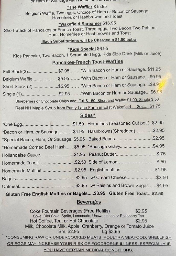 Menu at Lino's restaurant, Wakefield