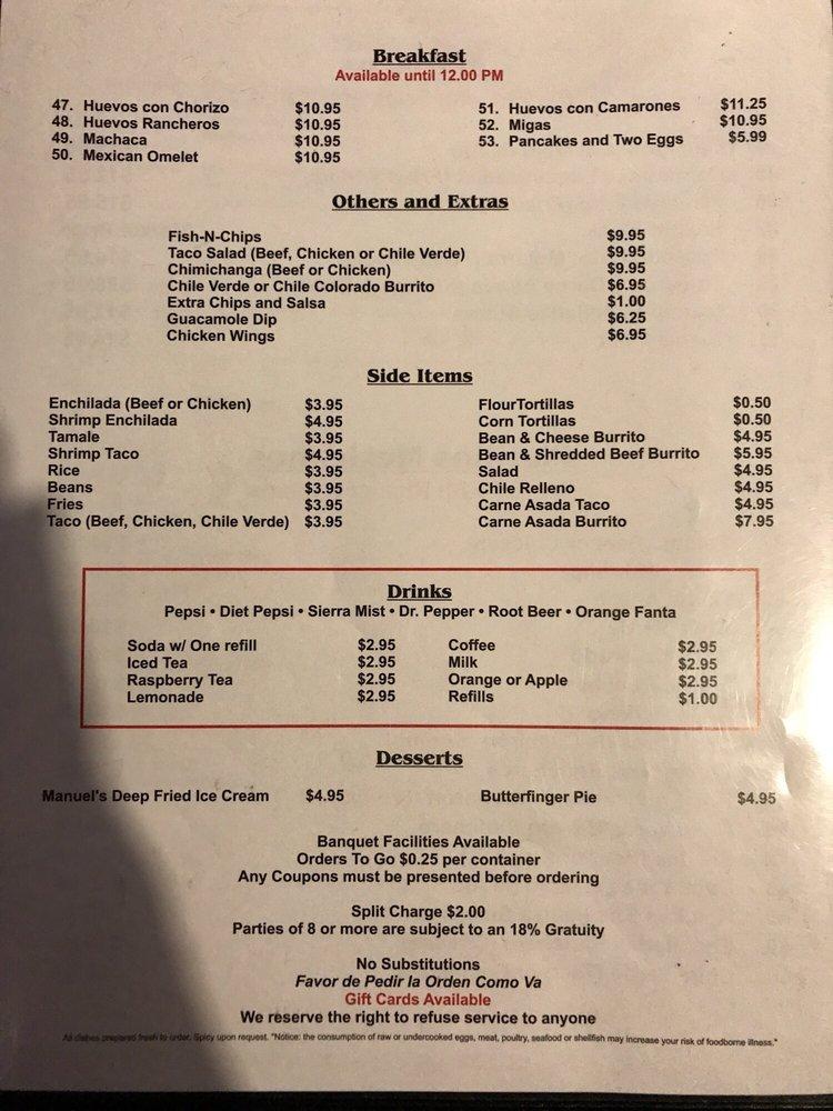 Menu at MANUEL'S Casa De Mariscos restaurant, Bakersfield, 700 Truxtun Ave
