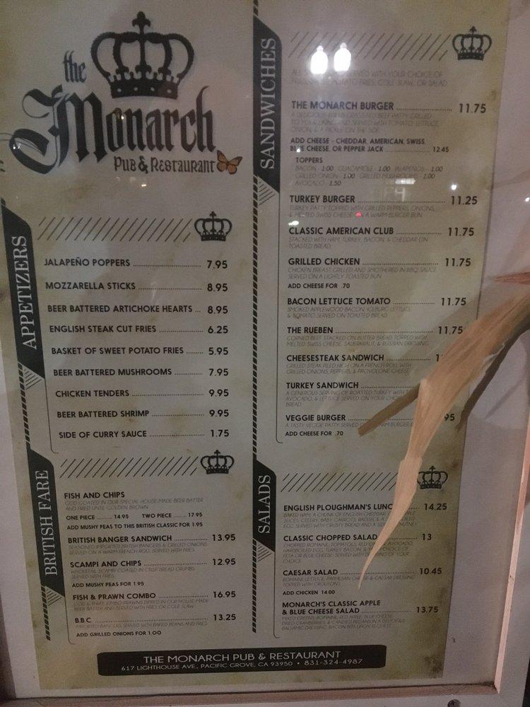 Carta de The Monarch Pub and Restaurant, Pacific Grove