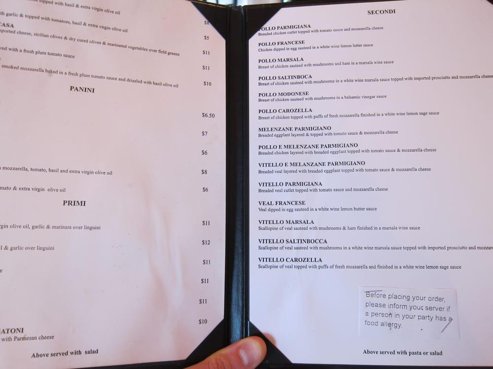 Menu at Rino's Place restaurant, Boston