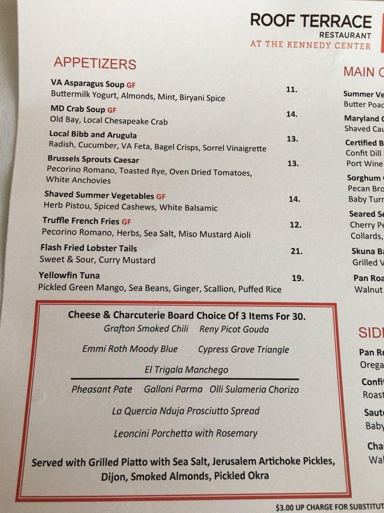 Menu at Roof Terrace Restaurant, Washington, F St NW