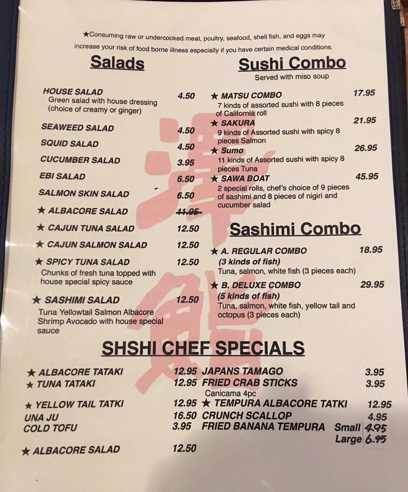 Menu at Sawa sushi restaurant, Las Vegas, Blue Diamond Rd suite 104