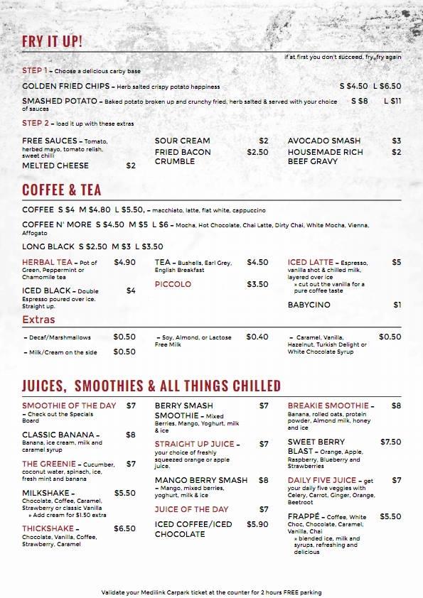 Carta de Therapy Cafe, Douglas, Medi-Link Retail Centre