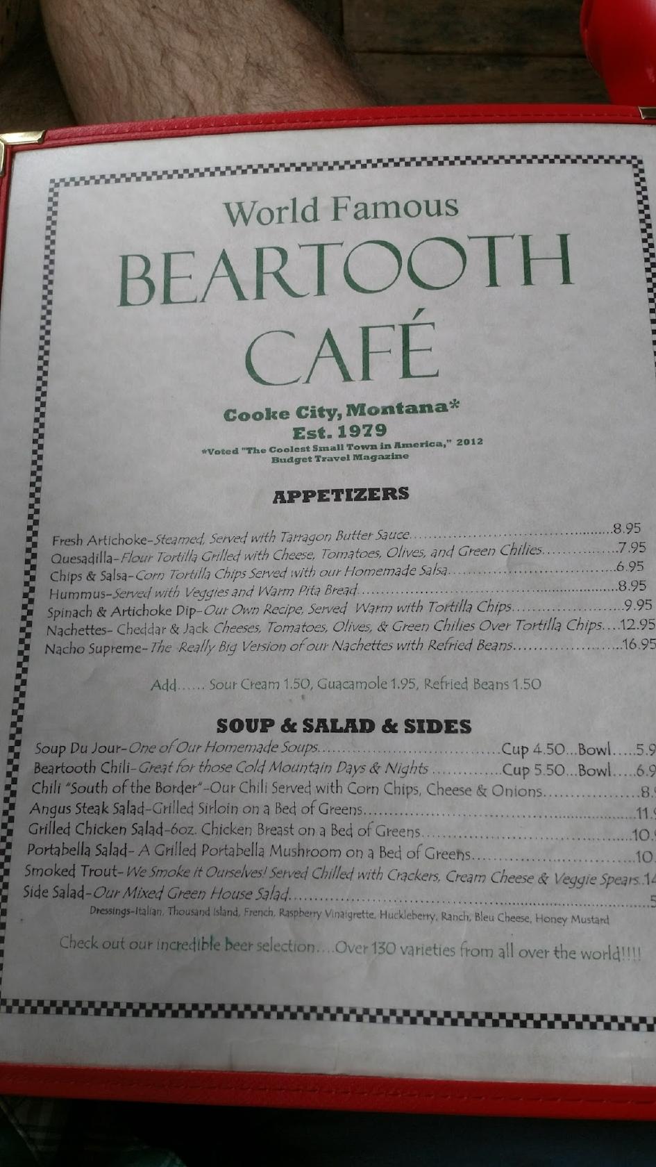 Menu at Beartooth Cafe, Cooke City-Silver Gate, 207 Main St