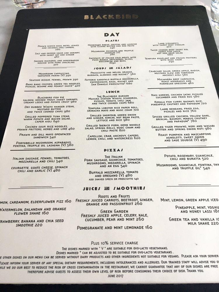 Menu at Blackbird Makati restaurant, Makati, 1229 Makati Ave