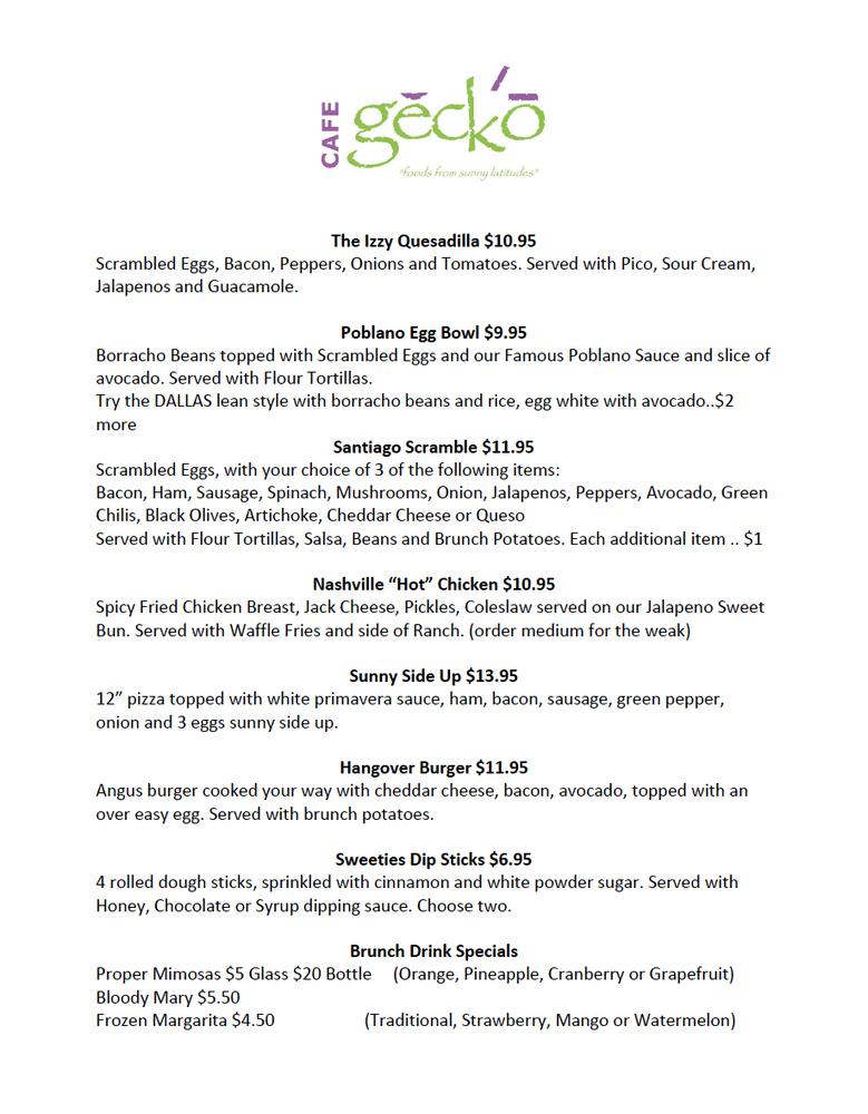 Menu at Cafe Gecko Fairview, Fairview