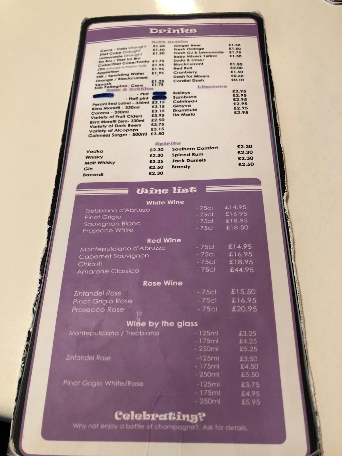 Menu at Cucina restaurant, Balloch