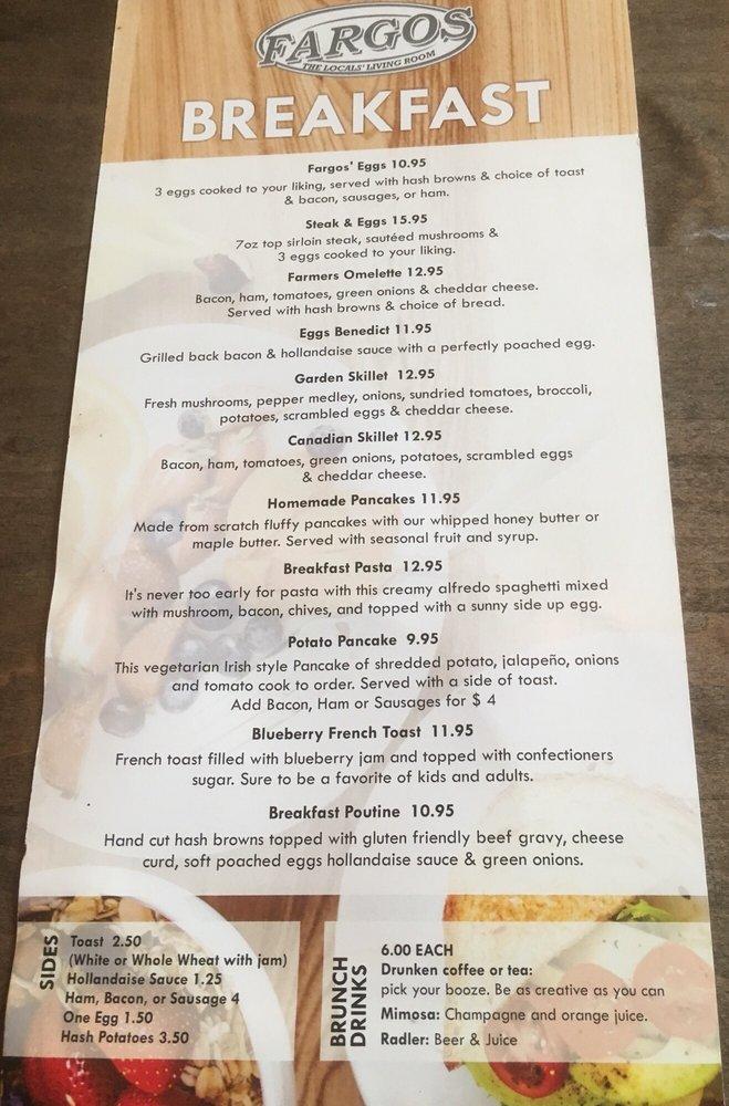 Menu at Fargos Restaurant and Lounge, Edmonton