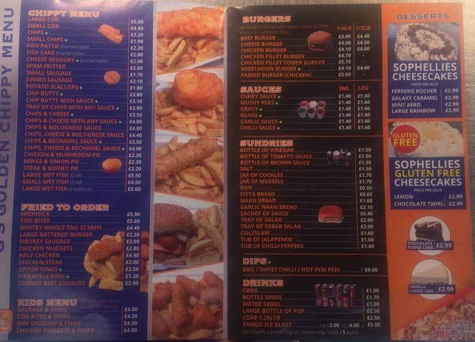 Menu at G's Golden Chippy & Pizzeria, Middlesbrough