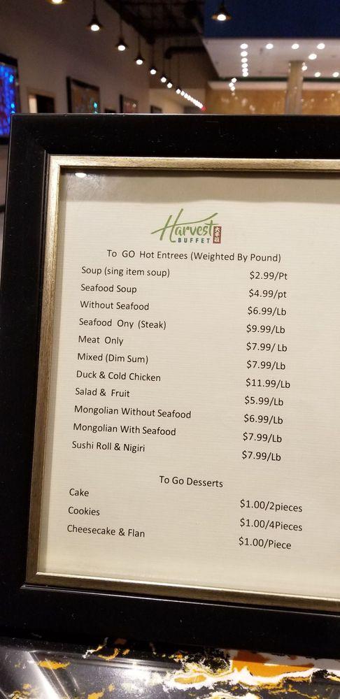 Menu at Harvest Buffet restaurant, Tacoma