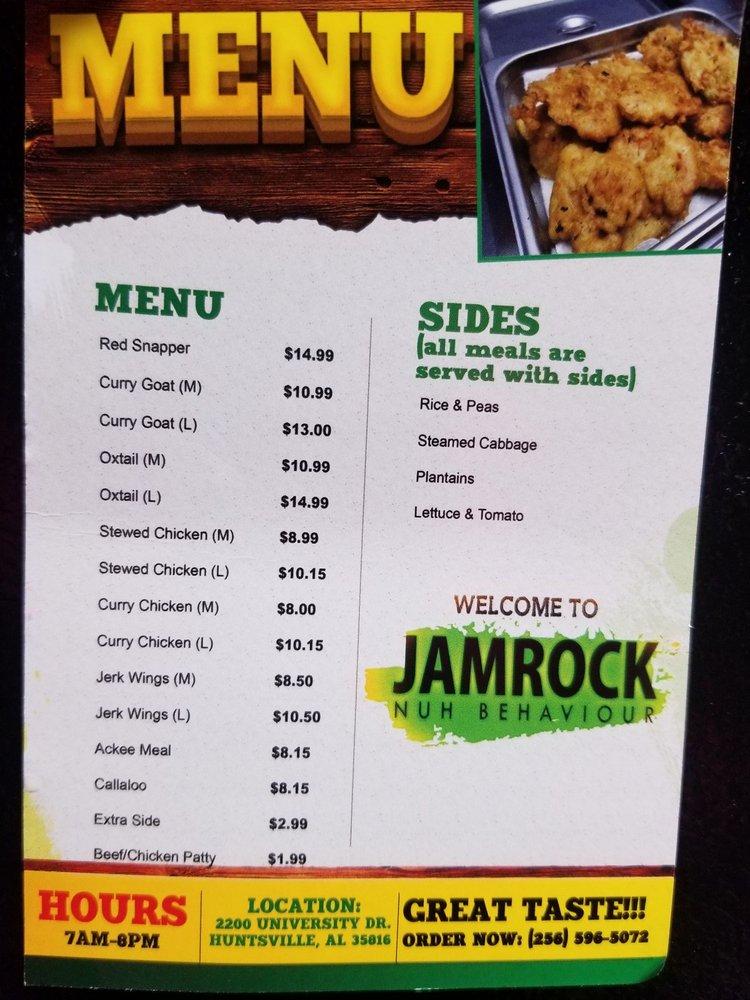 Carta de JamRock Jamaican Restaurant, Huntsville