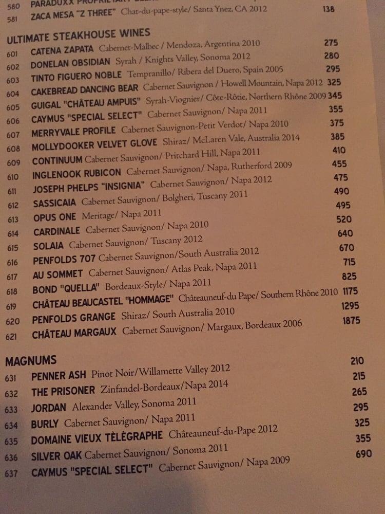 Menu at Kayne Prime Steakhouse, Nashville