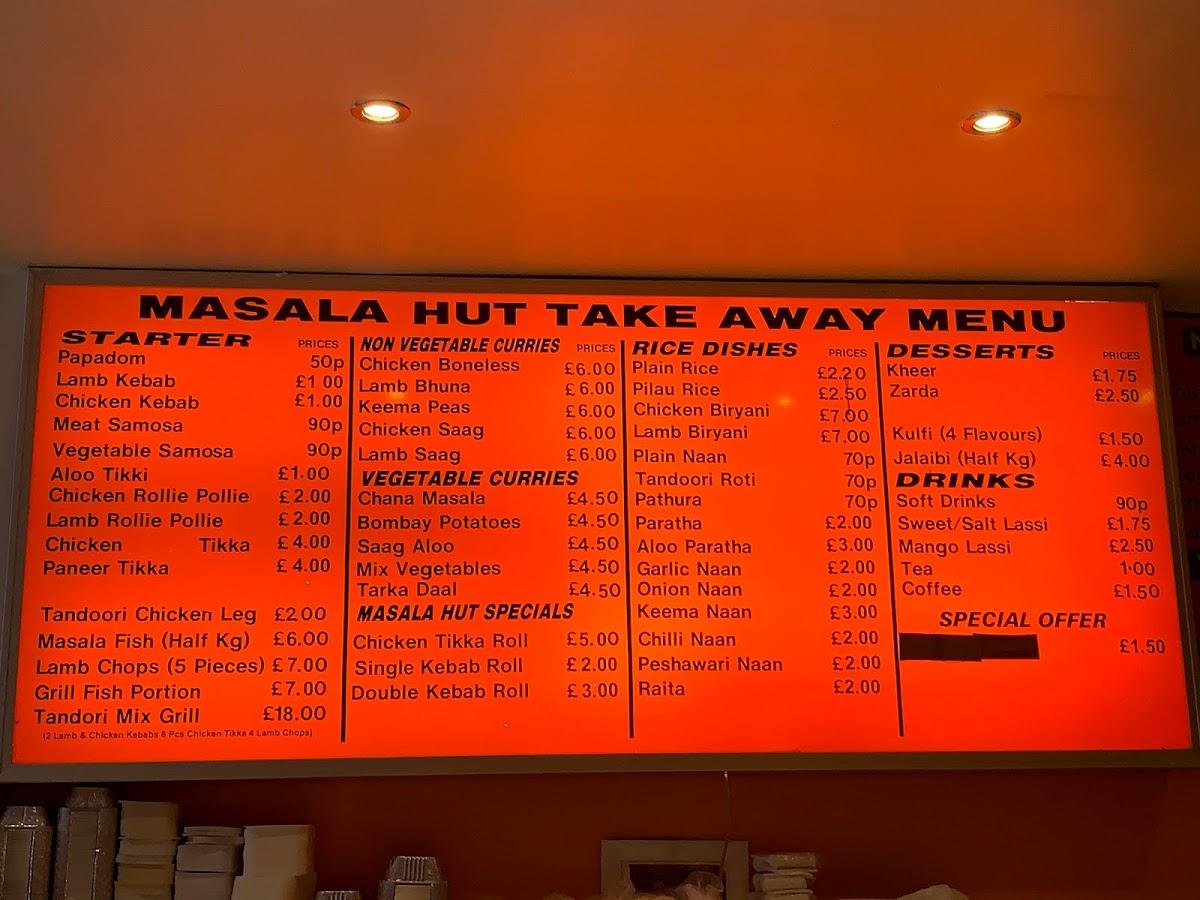 Menu at Masala Hut restaurant, Ilford, 328 Ley St