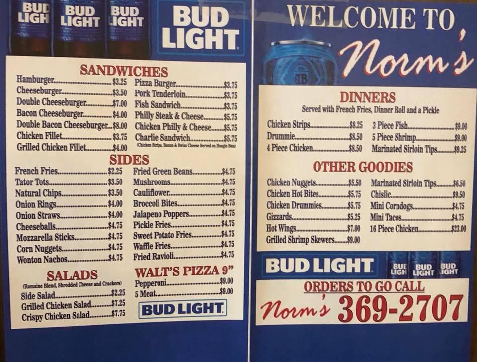 Menu at Norm's Liquor pub & bar, Springfield