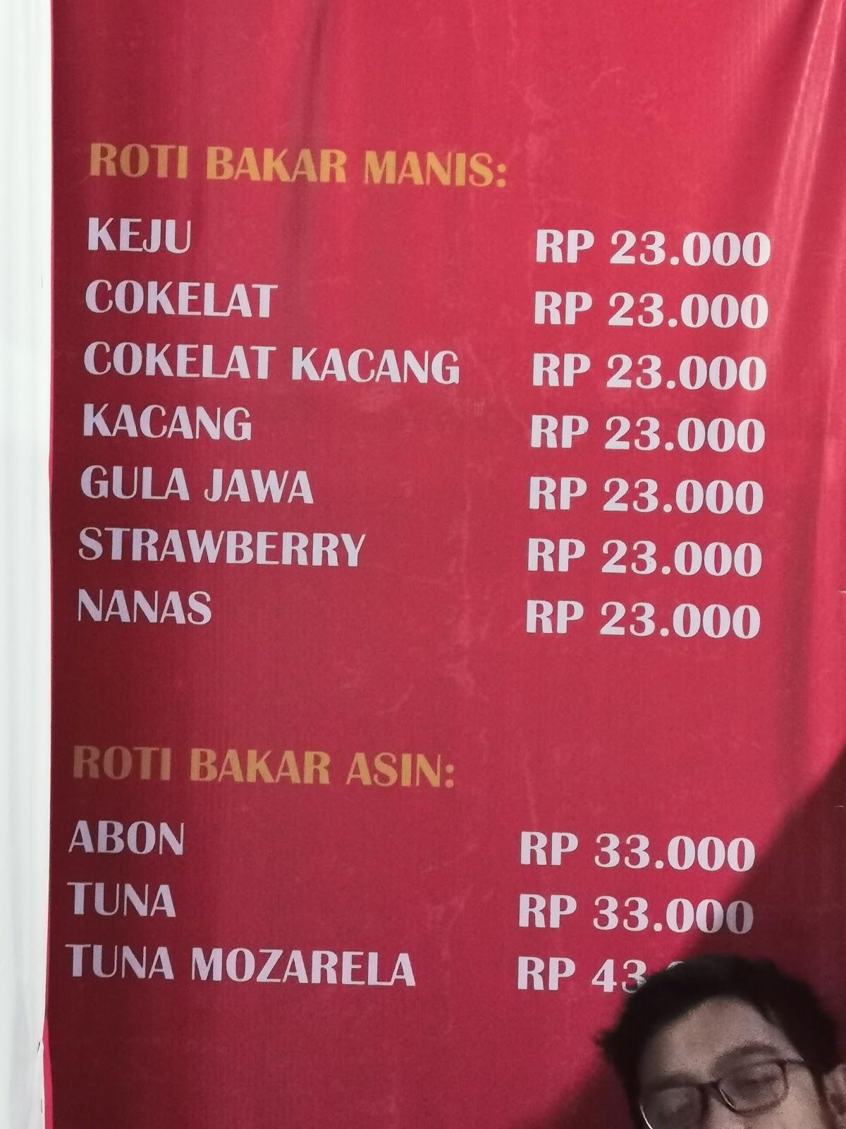 Carta del restaurante Roti Bakar Panjo, Teuku Umar, Bandung