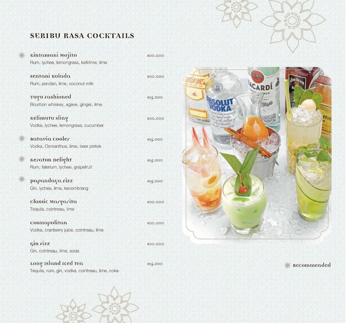 Menu at Seribu Rasa Gunawarman restaurant, Jakarta, Jl. Gunawarman