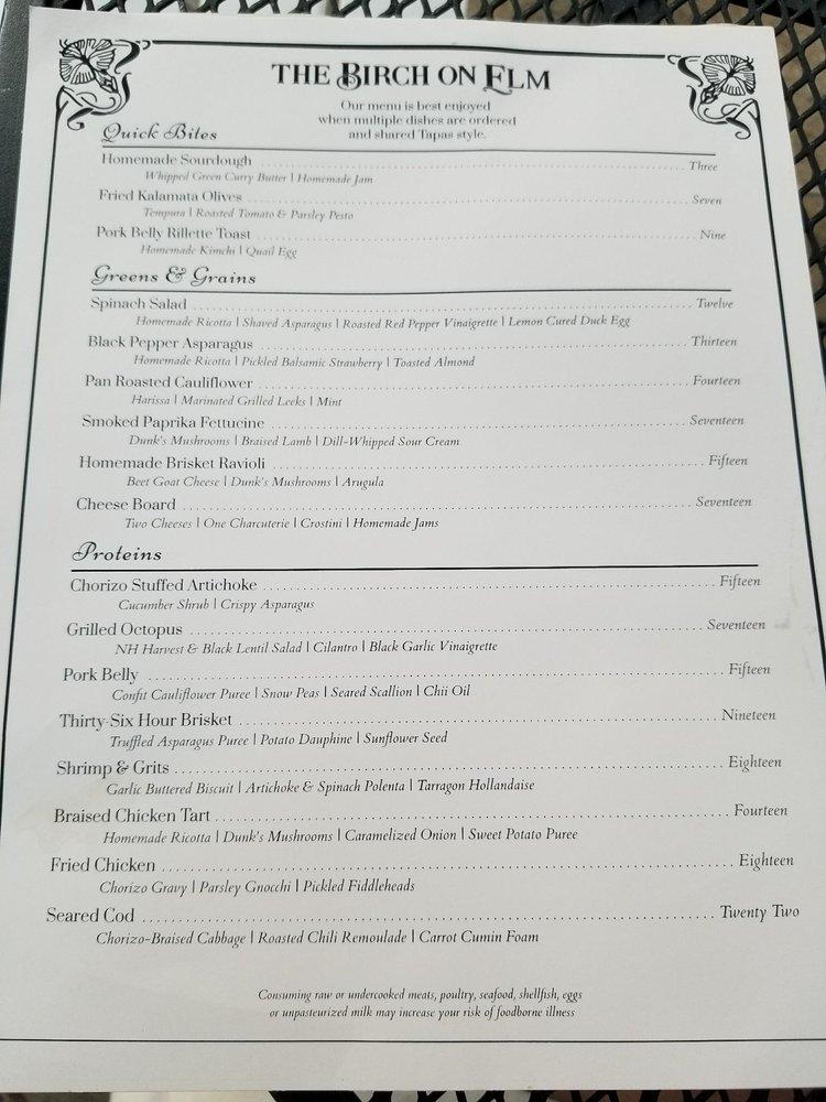 Menu at The Birch on Elm pub & bar, Manchester