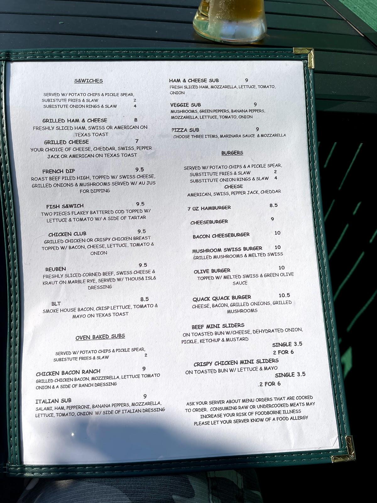 Menu at The Dirty Duck Saloon pub & bar, USA
